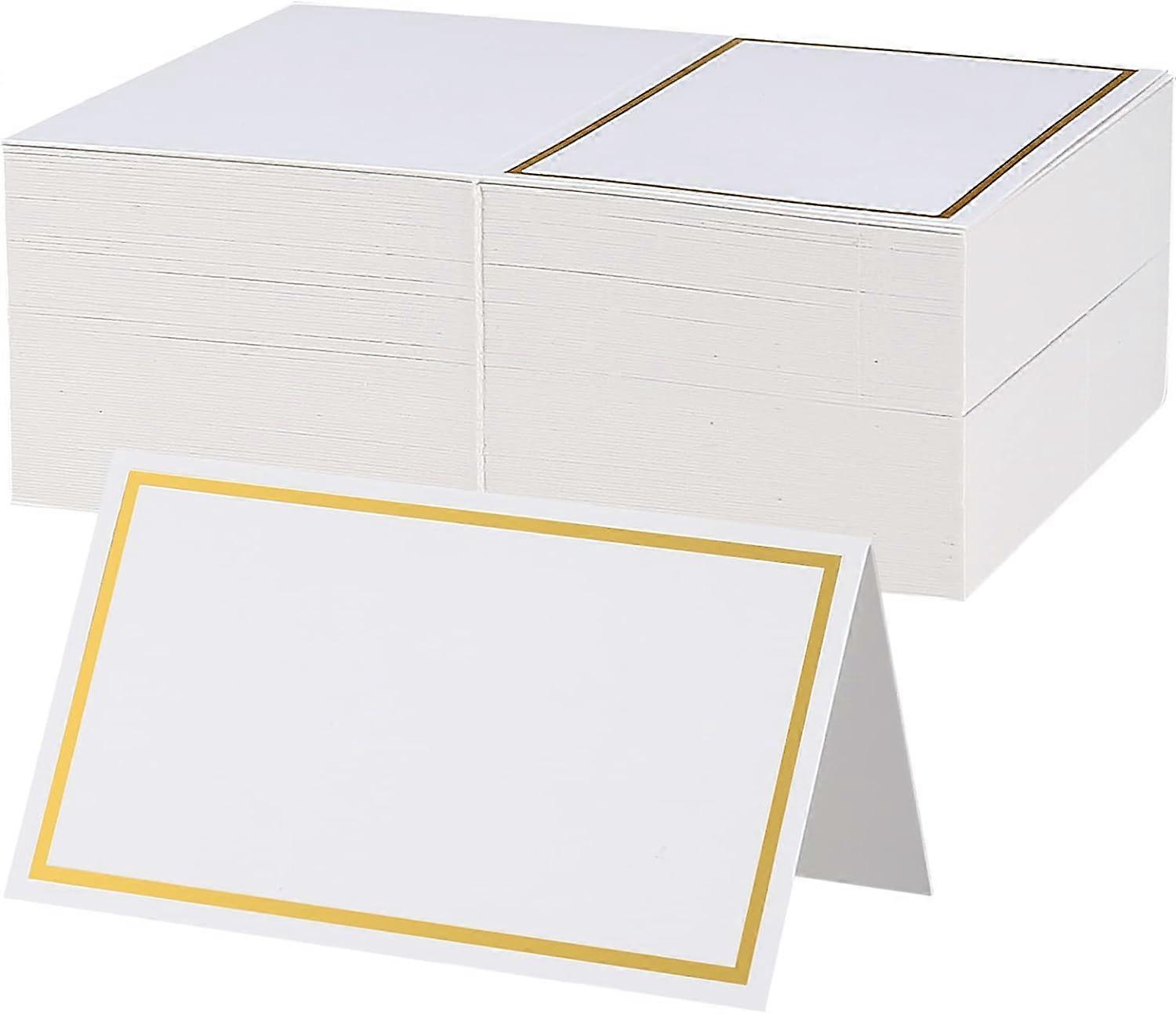 100 Pcs Table Place Cards, White Blank Tent Card Name Cards with Gold ...
