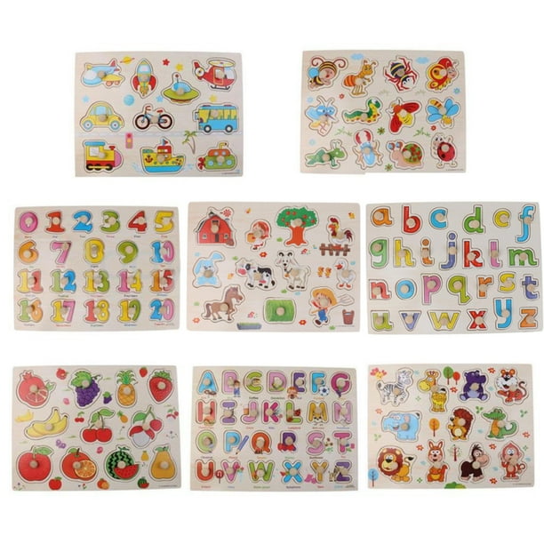 Flmtop Alphabet Numbers Wooden Peg Puzzles Baby Toddler Preschool ...