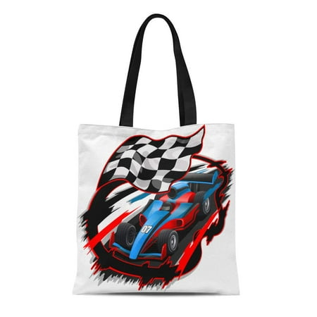 HATIART Canvas Tote Bag Blue Speeding F1 Racing Car Checkered Flag ...