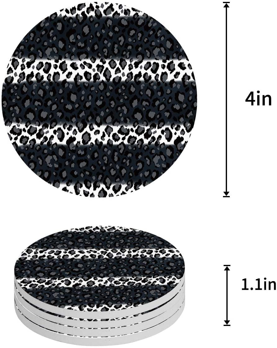 FMSHPON Leopard Print Set of 8 Round Coaster for Drinks, Absorbent ...