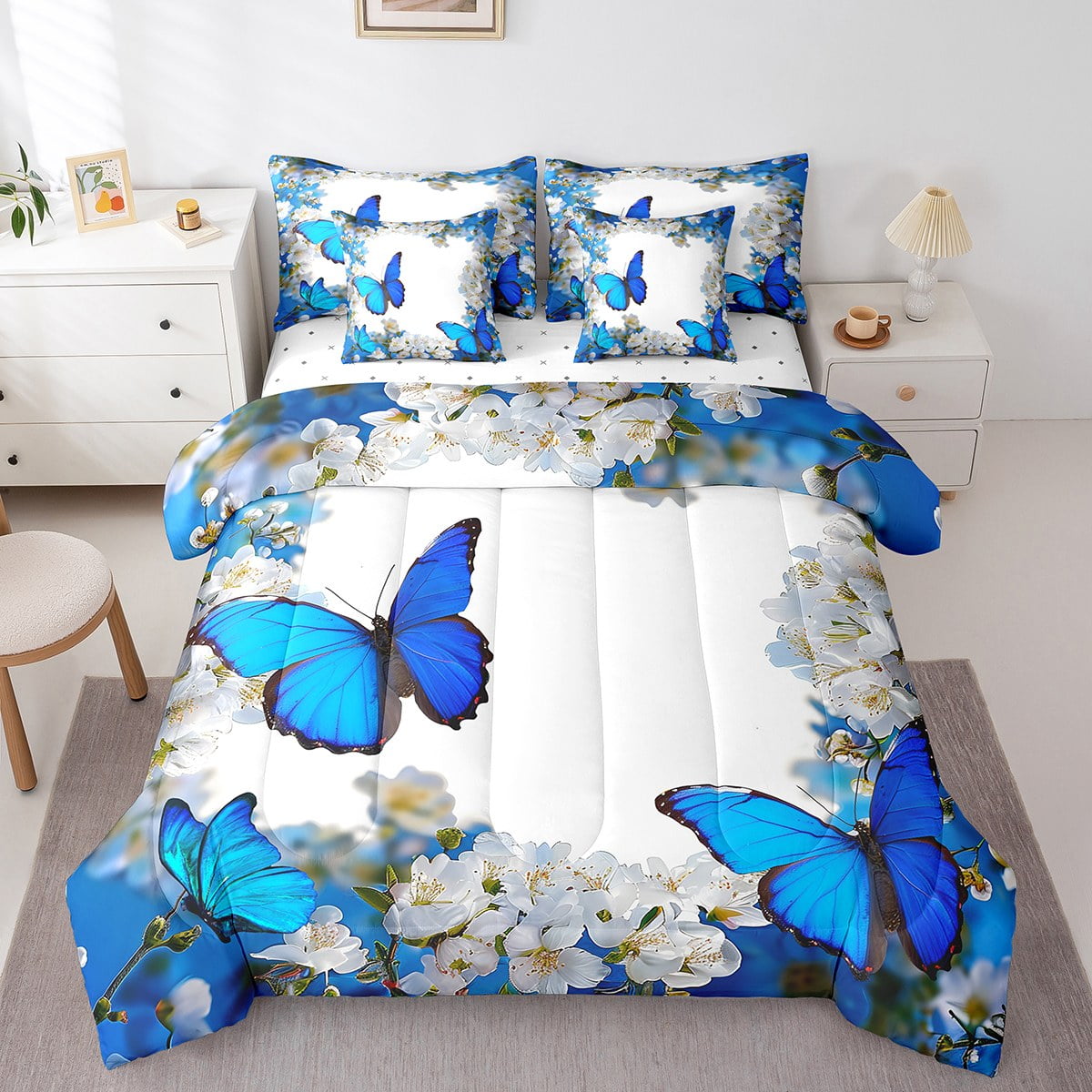 Click here for Erosebridal Blue Butterfly Bedding Sets Queen Size... prices