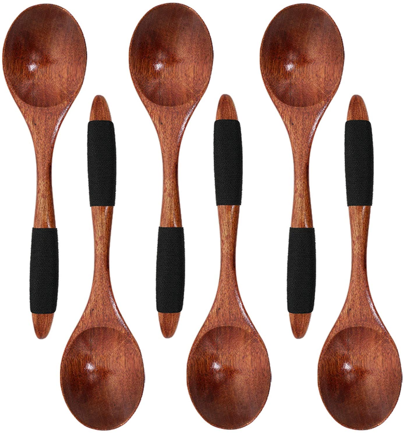 Wooden Spoons for Eating, 6 Pieces 7 inch Natural Wood Eating Spoon ...