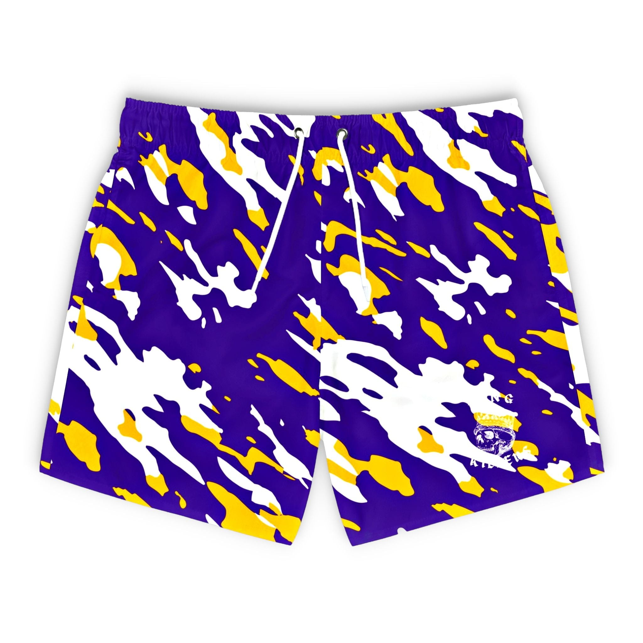 Purple And Gold Camouflage Swim Trunks For Men