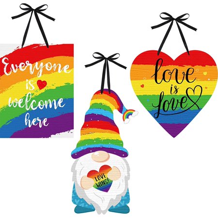 HEIBIN3 Pieces Rainbow Pride Ally Wood Hanging Sign Door Decor Everyone ...