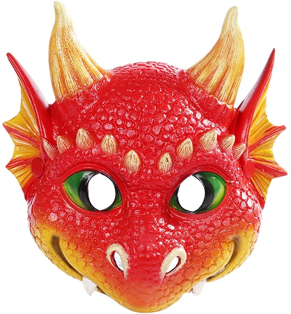 Kids 3D Dragon Half Mask, Dragon Cosplay Halloween Party Mask for Mardi ...