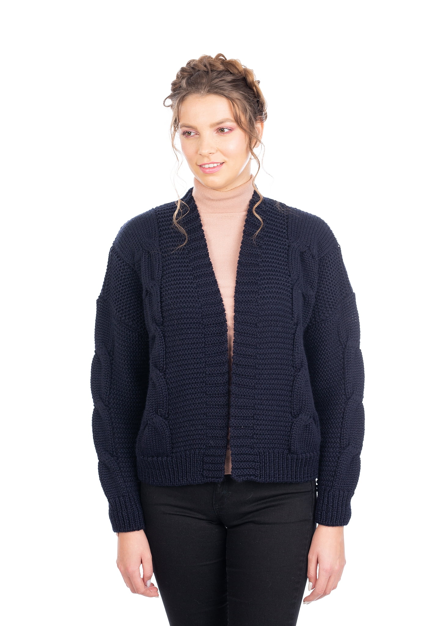 SAOL Irish Cardigan Sweater for Women Soft Merino Wool Blend Cable Knit ...