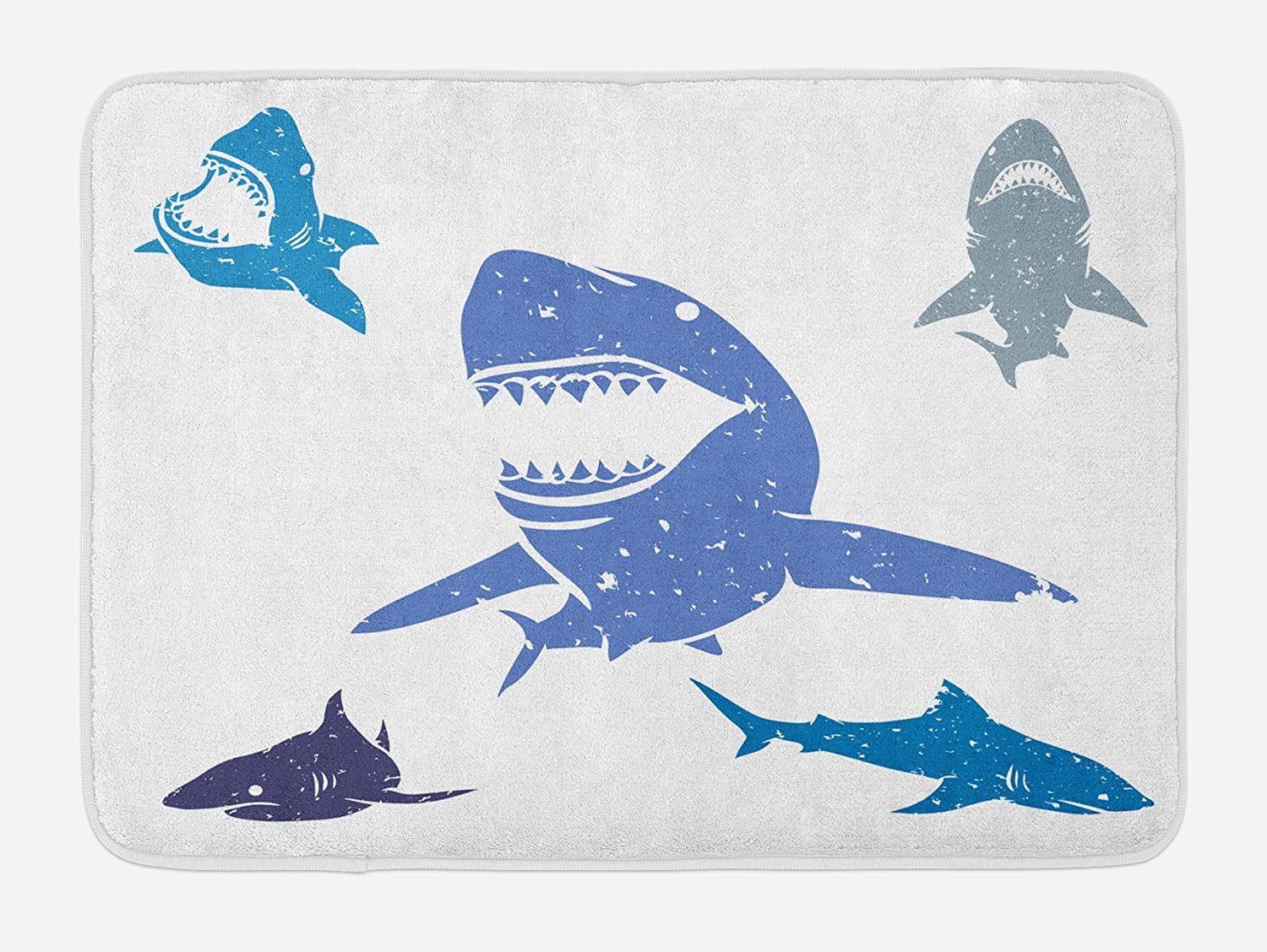 Shark Bath Mat, Grunge Style Big and Small Sharks with Open Mouths ...