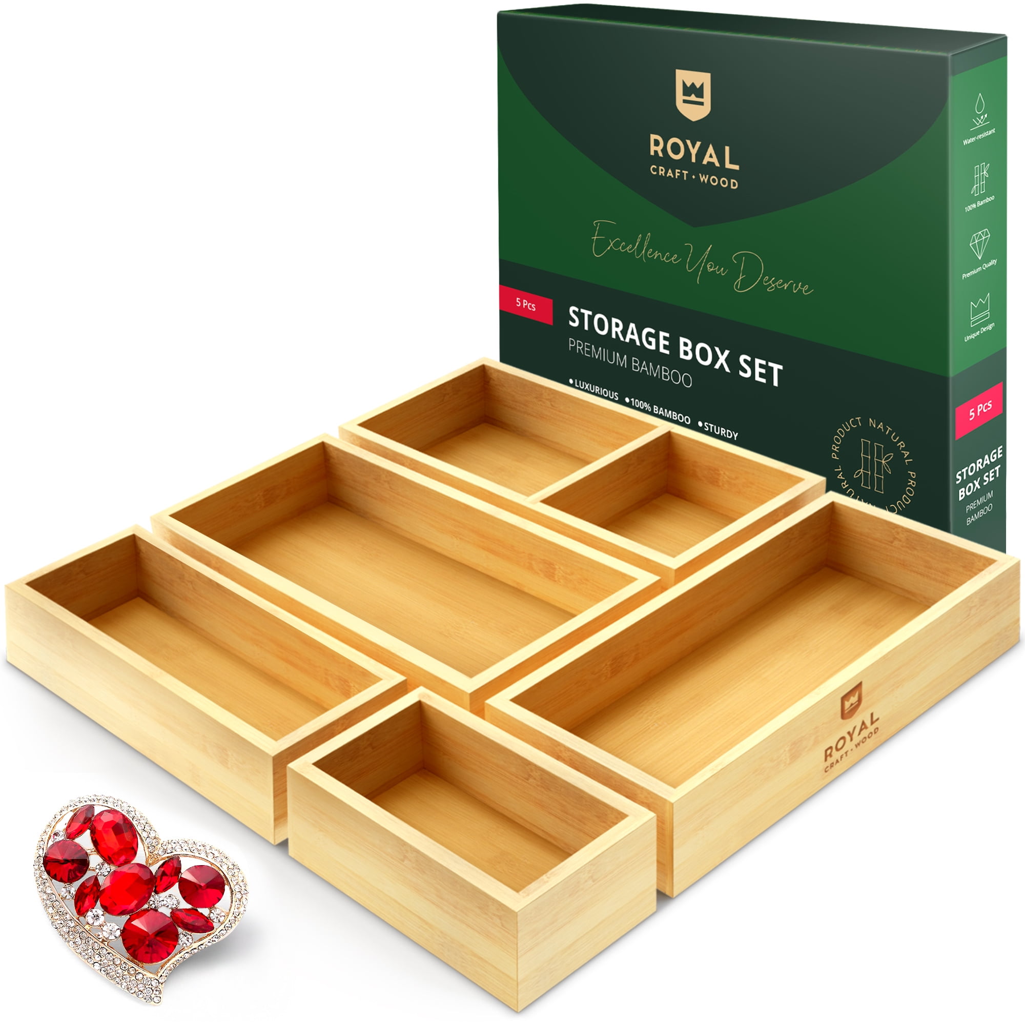 Royal Craft Wood Bamboo Drawer Organizer Set - Ultimate Office, Kitchen ...