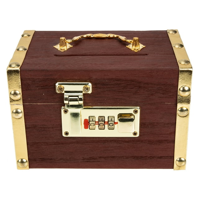 Vintage Wooden Coin Bank Coin Container Treasure Box with Lock Home ...