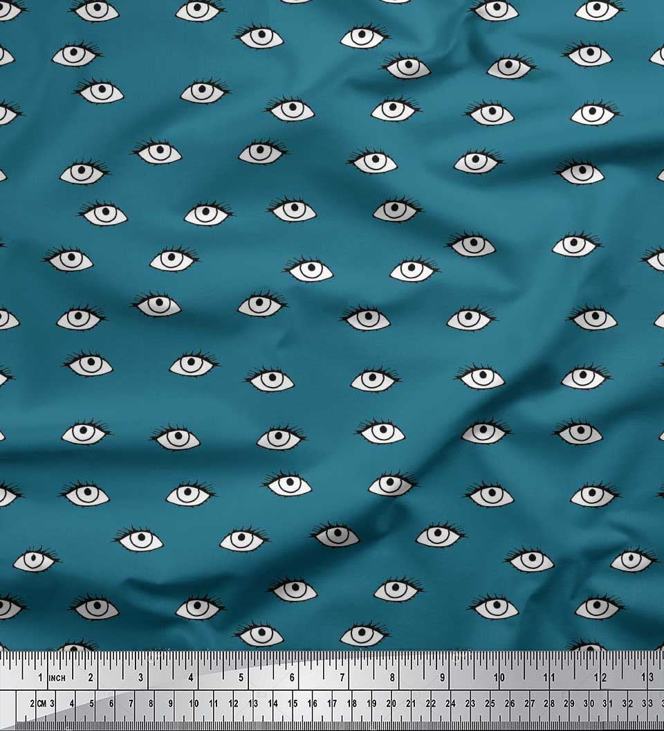 Soimoi Blue Cotton Duck Fabric Eyes Face Print Fabric by the Yard 42 ...