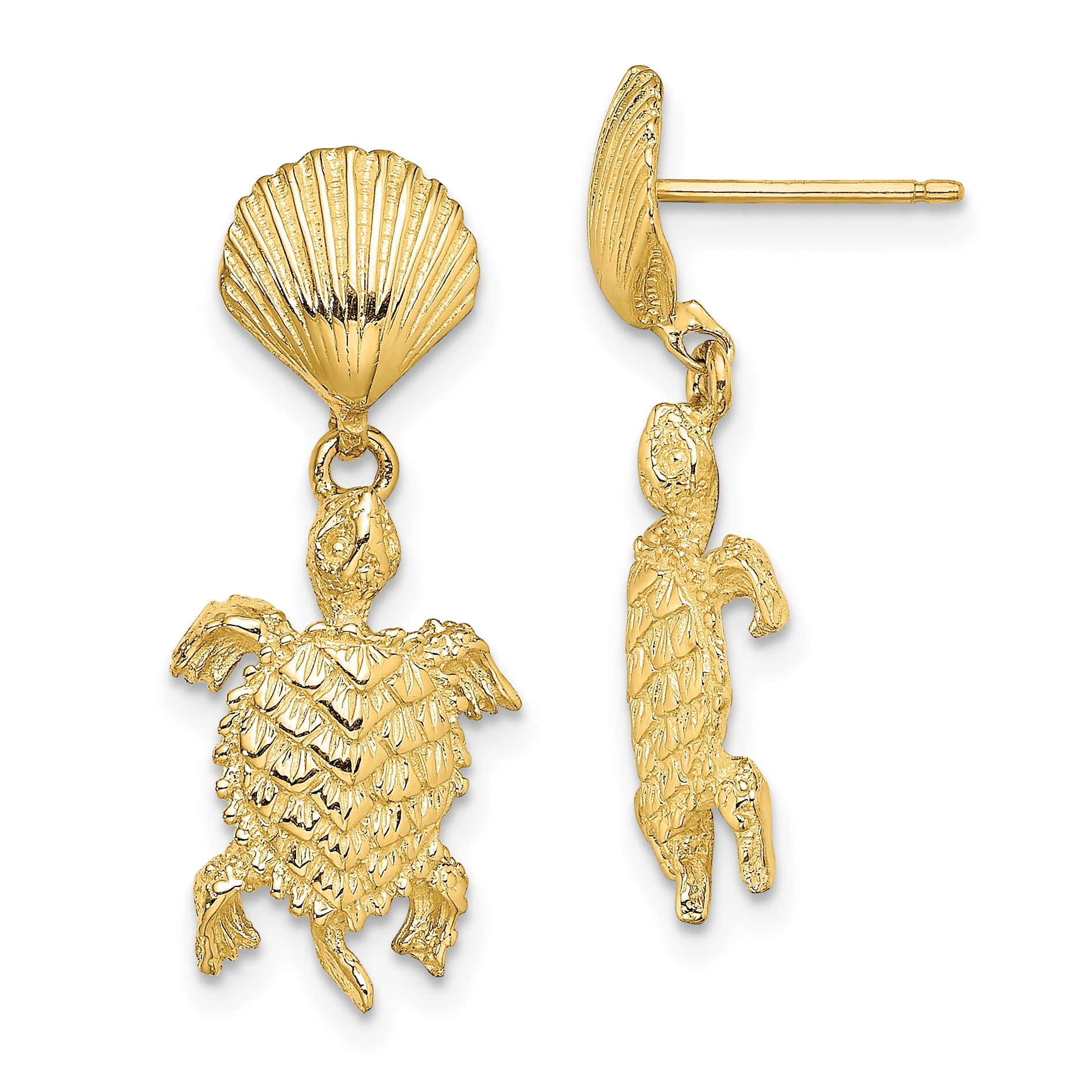 14k Yellow Gold Shell & Sea Turtle Dangle Earrings - Walmart.com