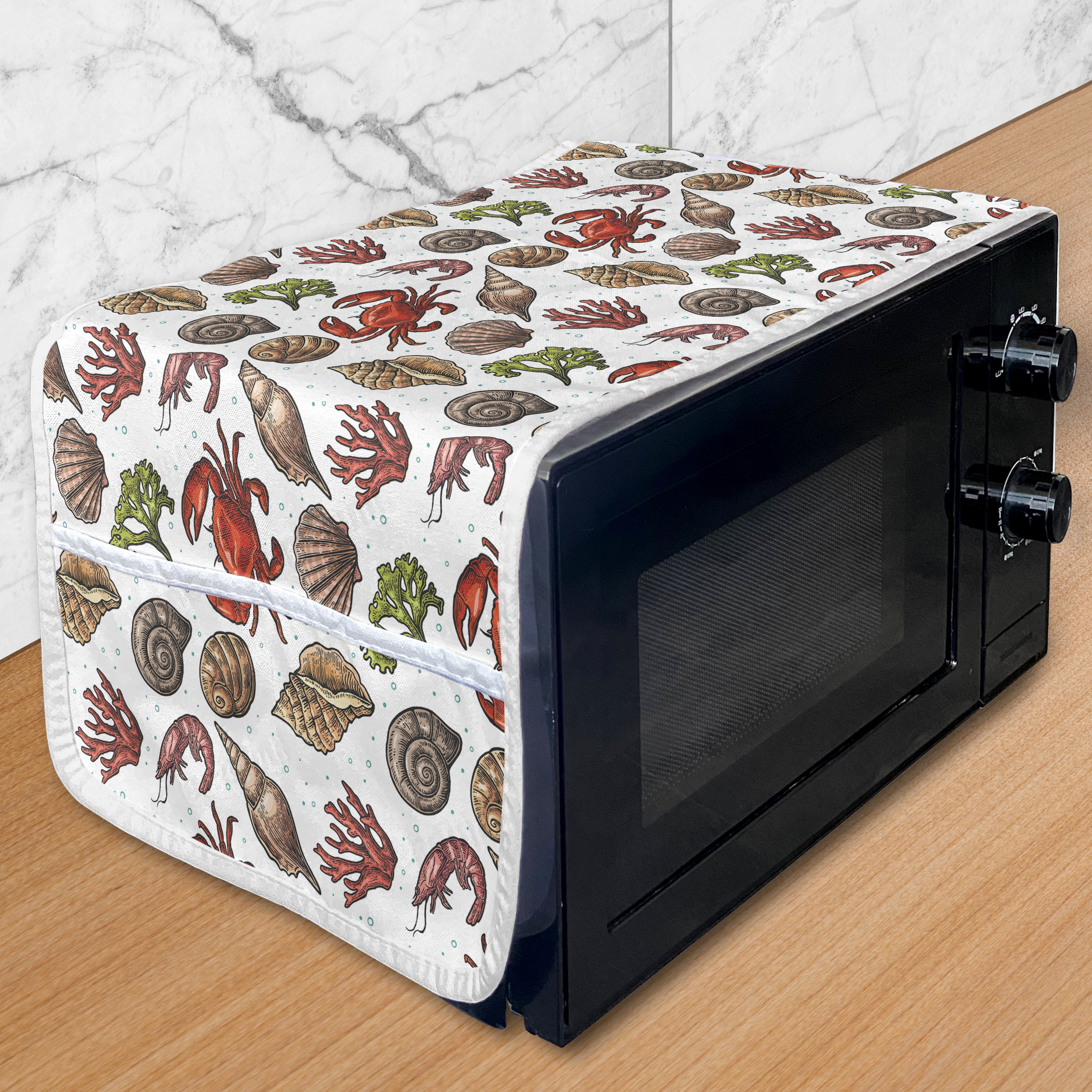 Sea Shells Microwave Oven Cover, Maritime Pattern Shrimp Crab and Coral ...