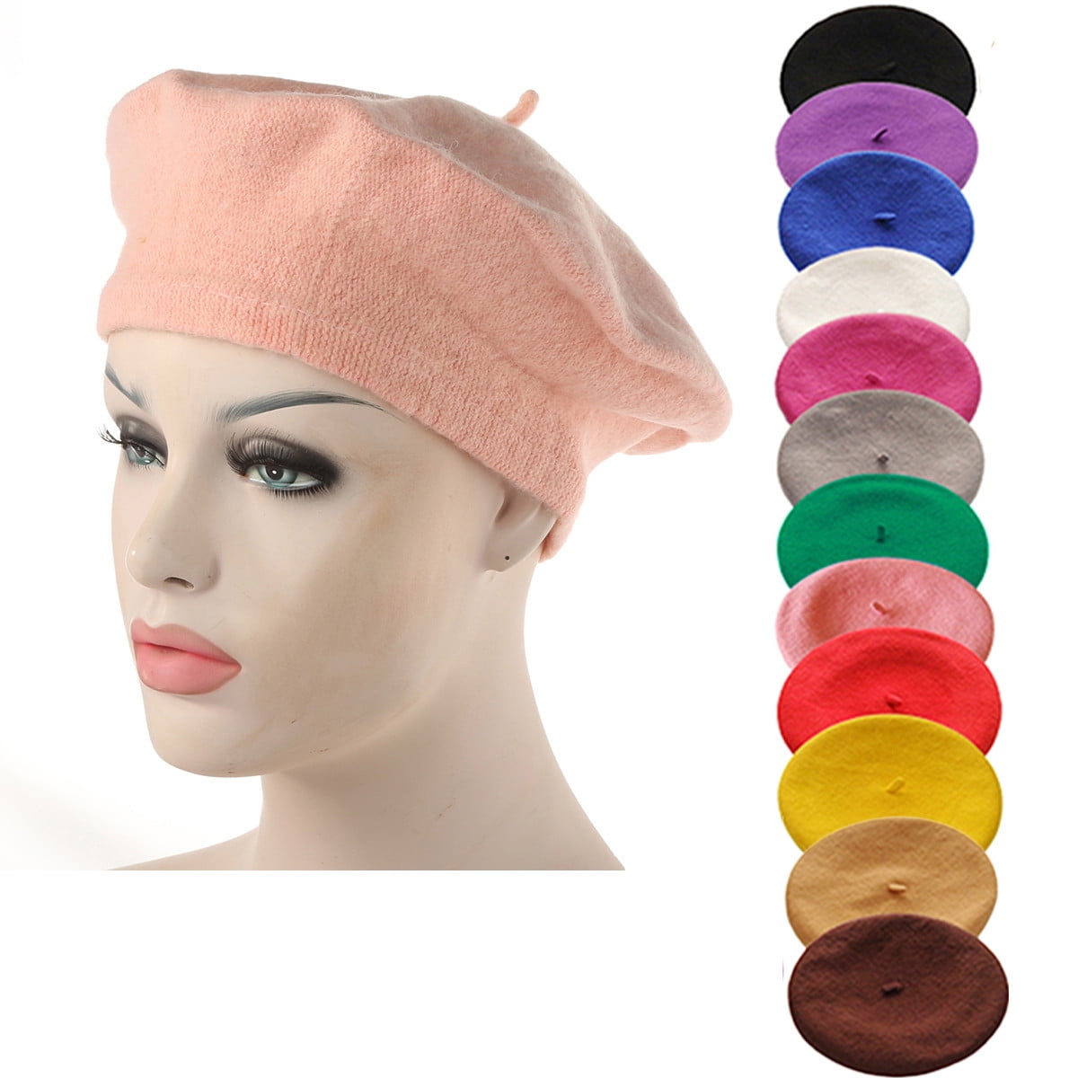 Dress Choice Beret Hat French Style Beanie Cap Solid Color Casual Hat ...