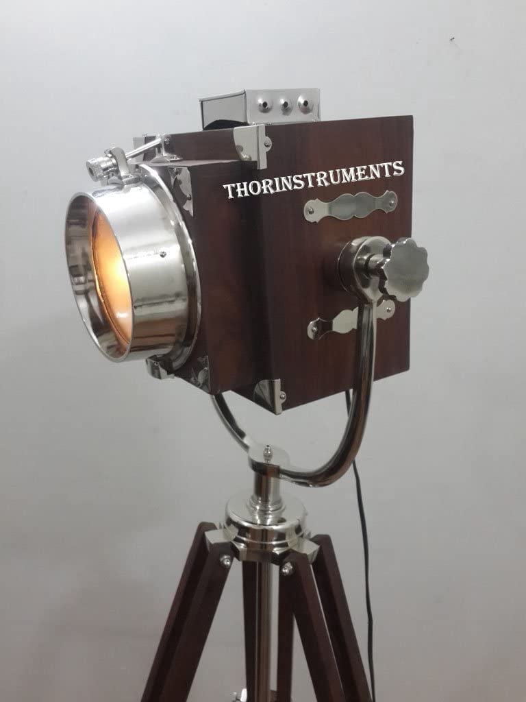 Thor Vintage Stage Wood Spot Light With Heavy Wood Brown Tripod Floor ...
