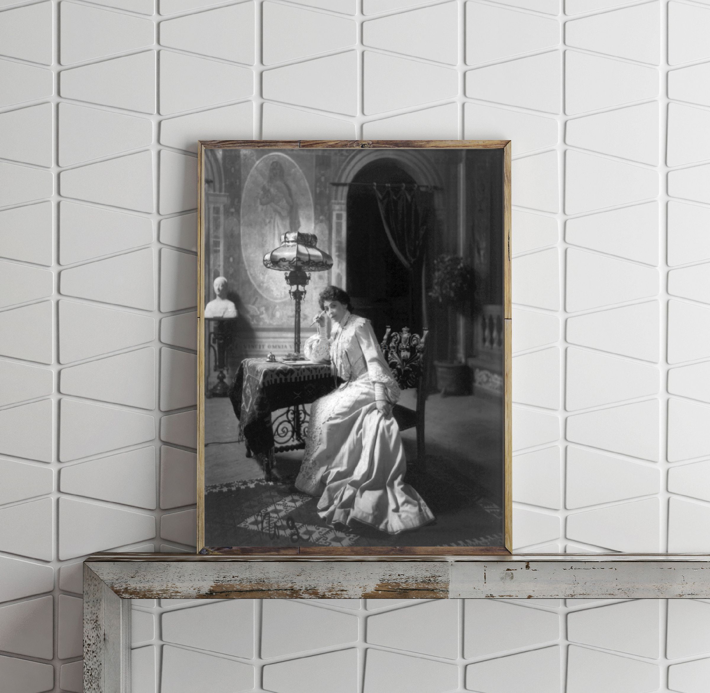 c1903 photograph of Viola Allen Summary: Full lgth., seated at small ...