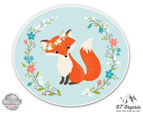 Pretty Fox with Flowers - 8" Vinyl Sticker - For Car Laptop I-Pad ...
