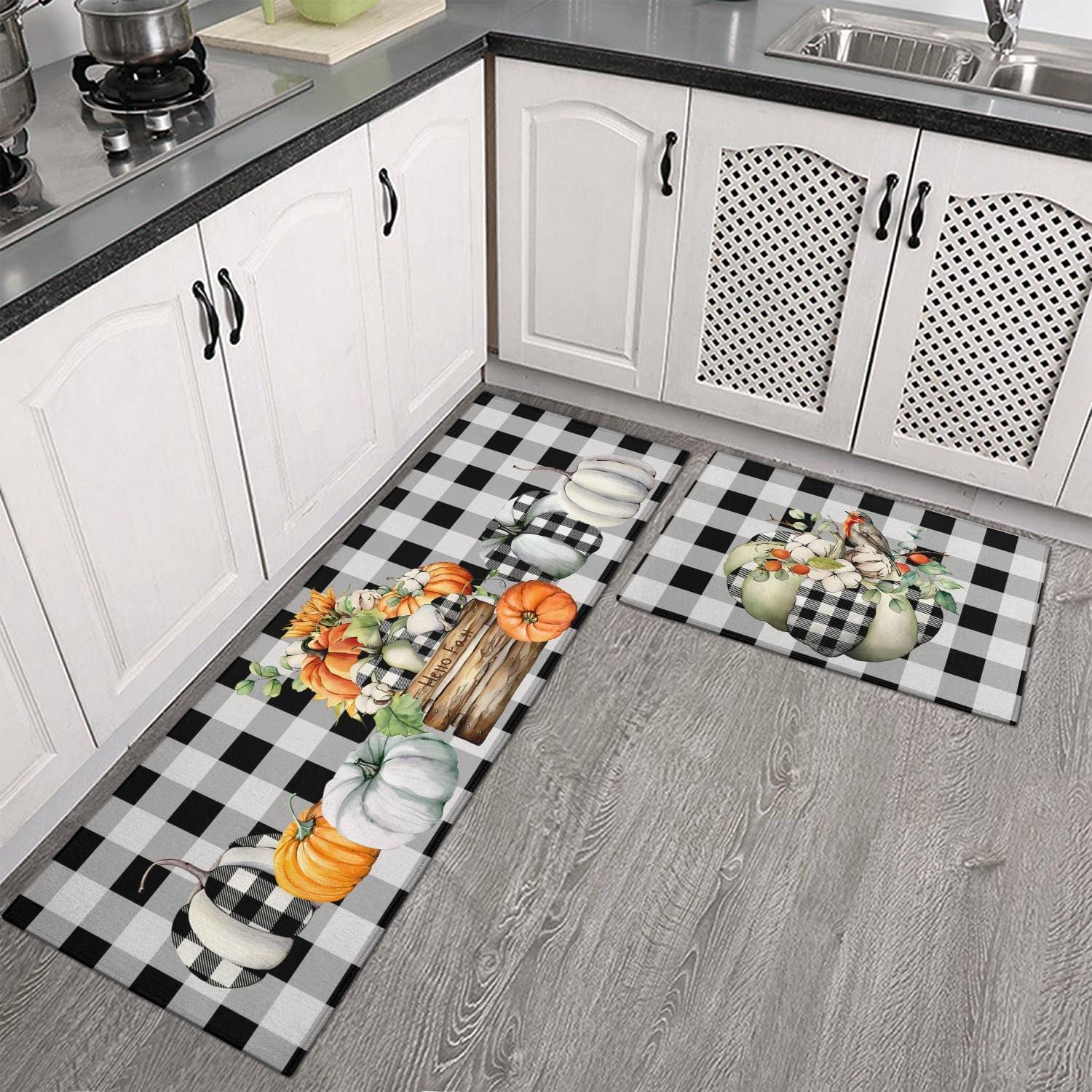 Fall Kitchen Rug Set Fall Rug Happy Pumpkin Decor Non-Slip Floor Mat ...