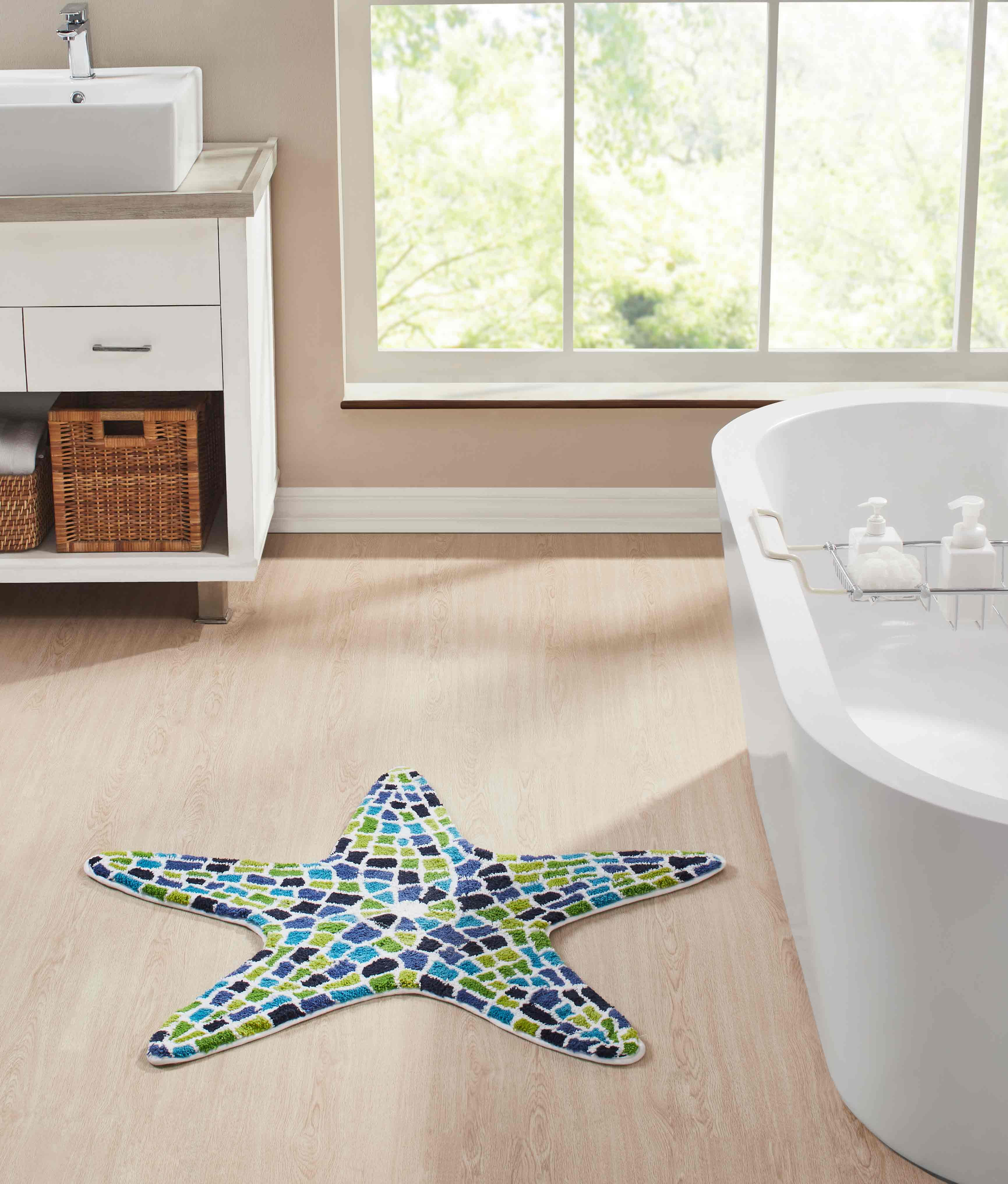 Better Trends Ocean 100% Cotton 36" x 36" Star Fish Mosaic Bath Rug ...