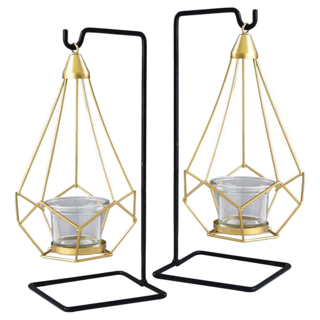 3D Geometric Metal Hanging Tea Light Candle Rack Holder Home Art ...