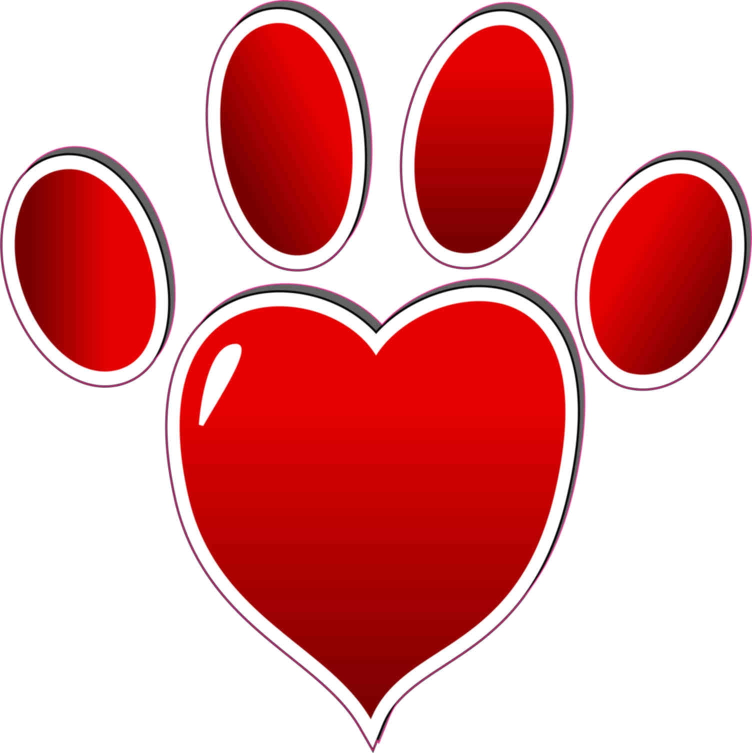 5in x 5in Red Heart Paw Print Bumper Sticker Vinyl Vehicle Stickers ...