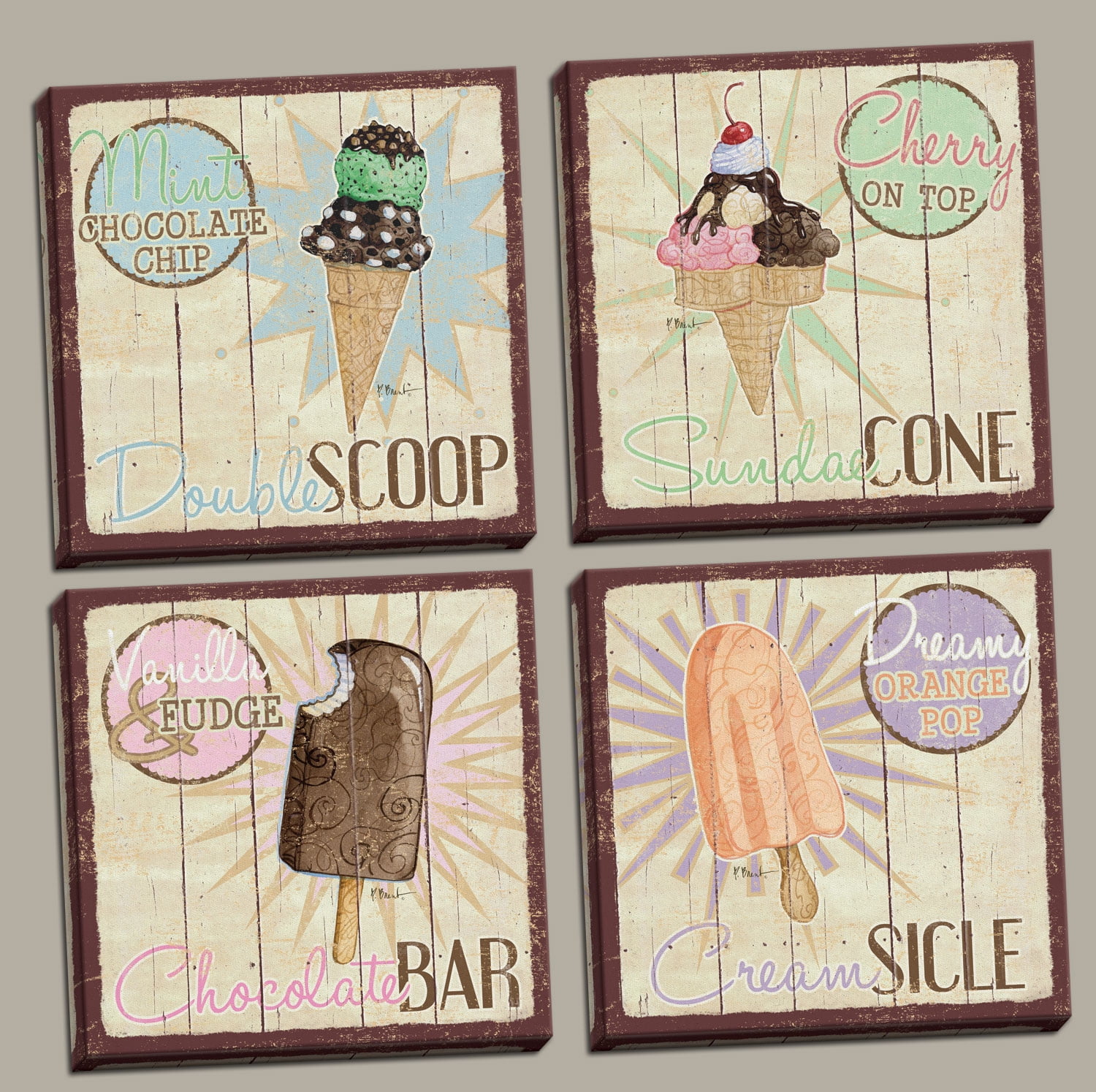 Vintage Ice Cream Shop Set, Double Scoop, Sundae Cone, Creamsicle ...