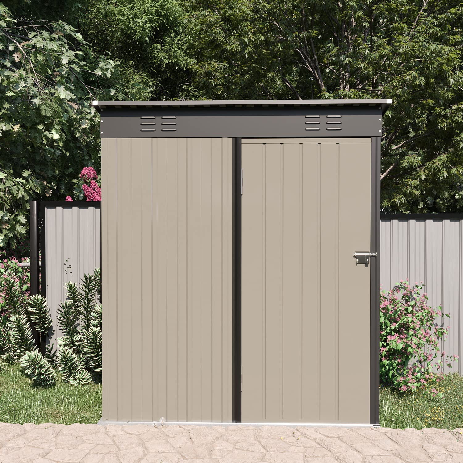 5x3 Ft Storage Shed, Steel Outdoor Tool Sheds with Hinge Door and Vents ...