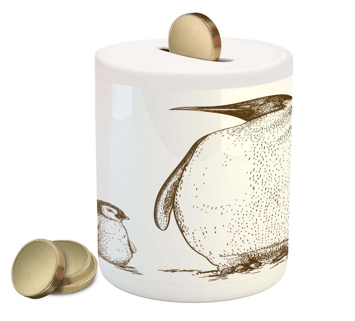 Sea Animals Piggy Bank, Engraving Antique Illustration King Penguin and ...