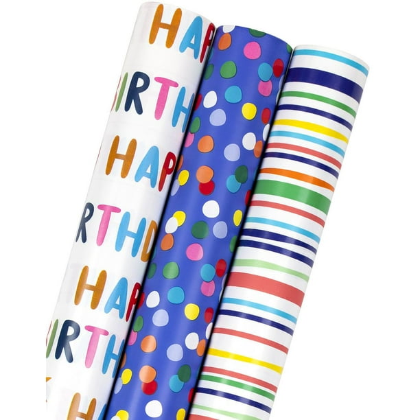 MAYPLUSS Birthday Wrapping Paper Roll - Mini Roll - 17 inch X 120 inch ...