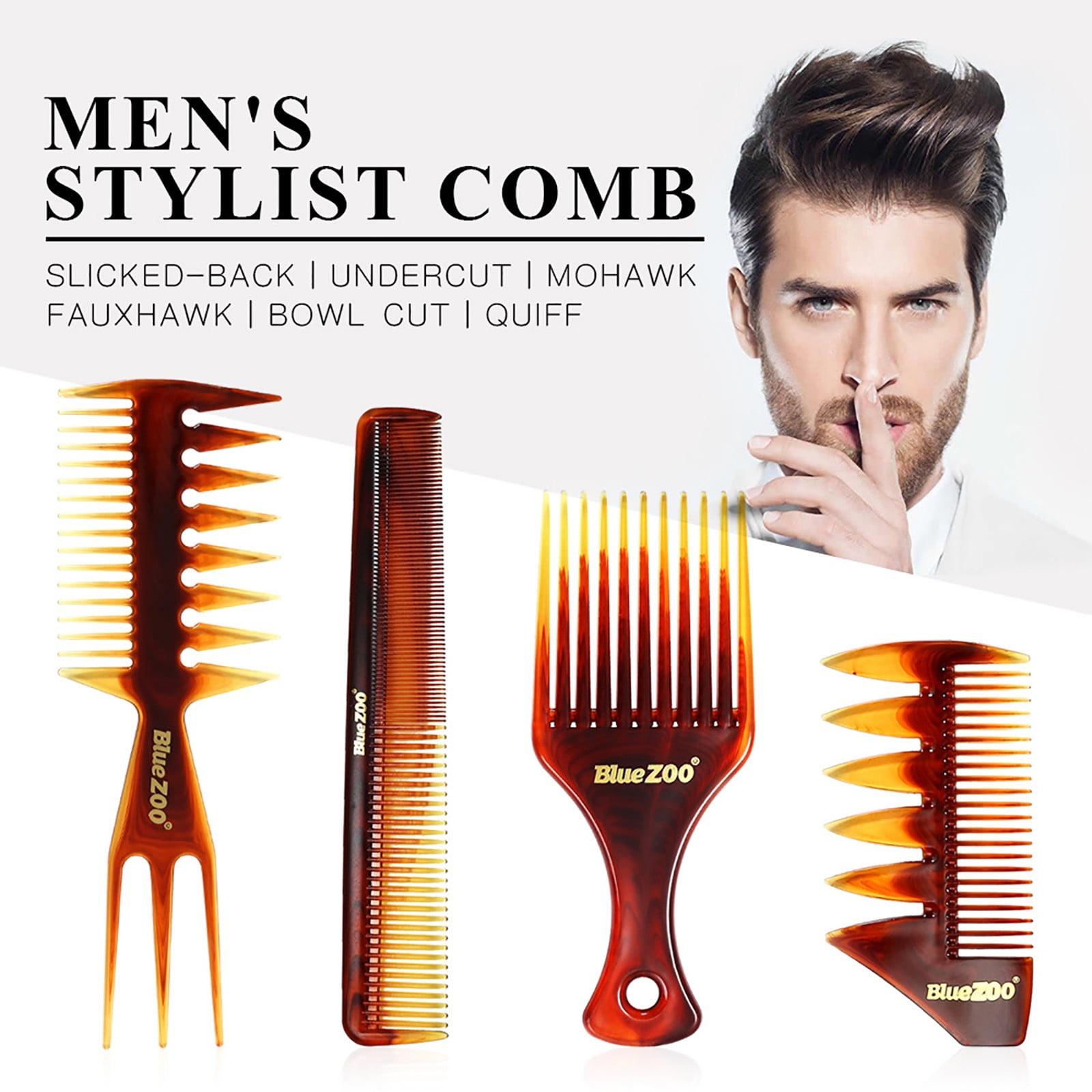 Topllc Combs Mens Retro Oil Big Back Mohawk Modeling Aircraft Hair Comb 4 Piece Set 2 Colors Comb Combination 8.19×5.85×0.59 In
