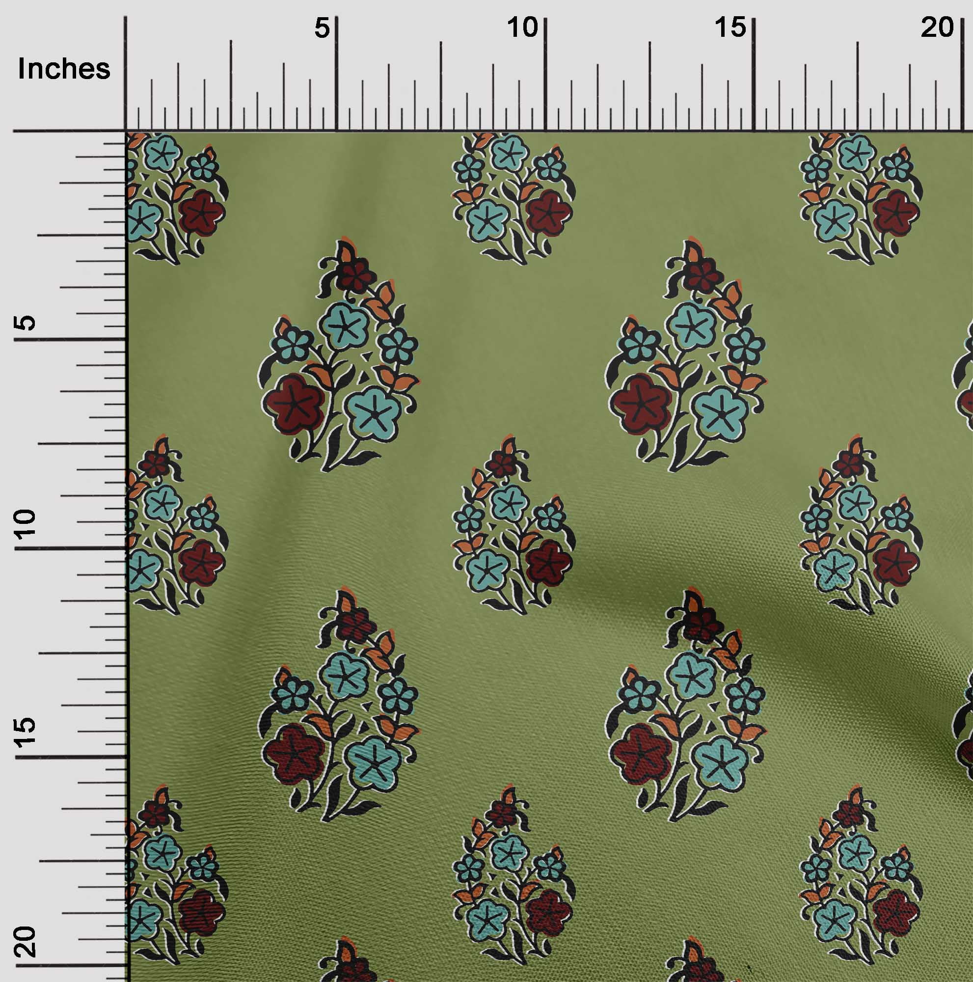 oneOone Cotton Poplin Fabric Leaves & Floral Block Print Fabric By Yard ...