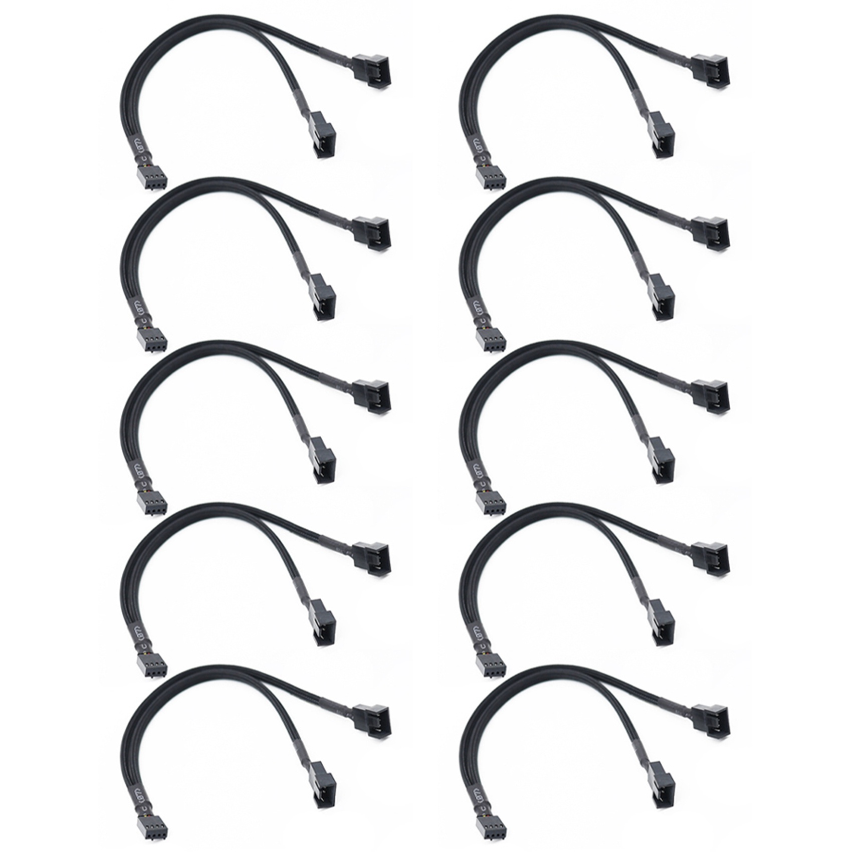 10X 1 To 2 Way Braided Cable Y Splitter 3 4 Pin PWM Male Connector Fan