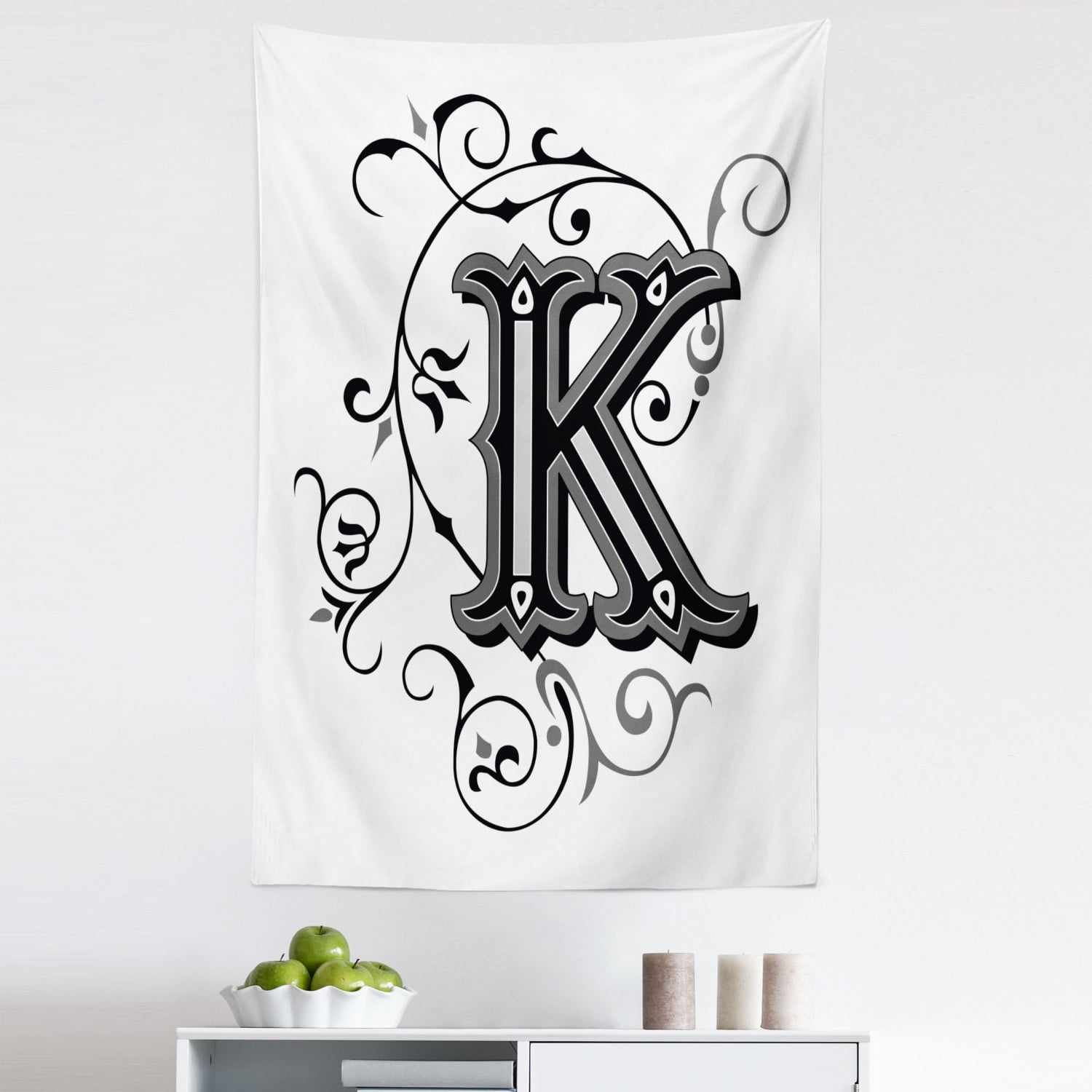 Letter K Tapestry, Uppercase Design from Medieval Times Typography Sign ...