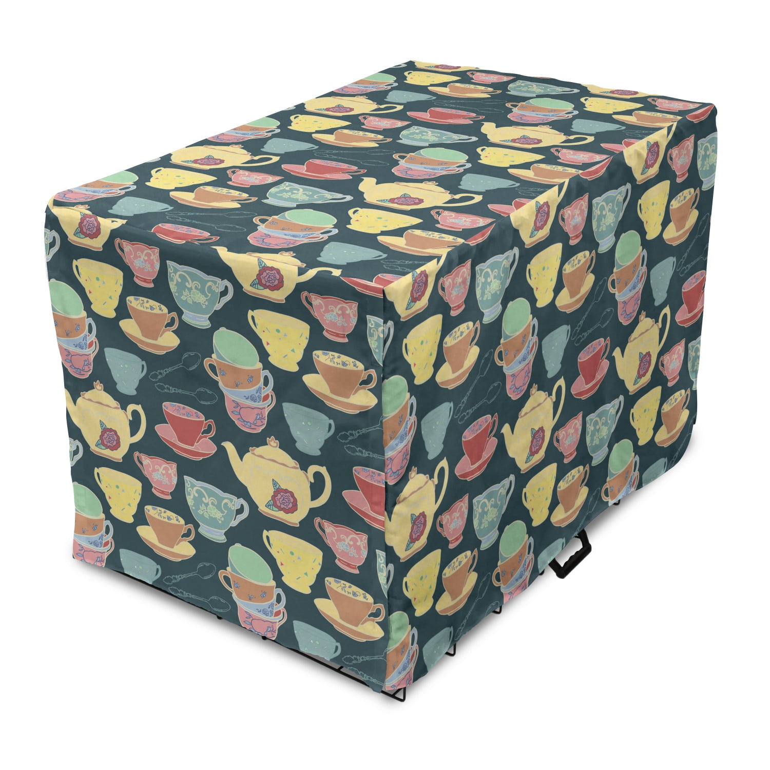 Tea Party Dog Crate Cover, Vintage Teapots and Cups Floral Ornamental ...