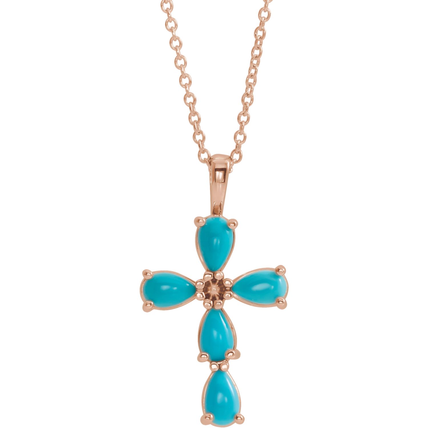 Diamond2Deal - 14K Rose Gold Cabochon Turquoise Cross 18 inchNecklace ...