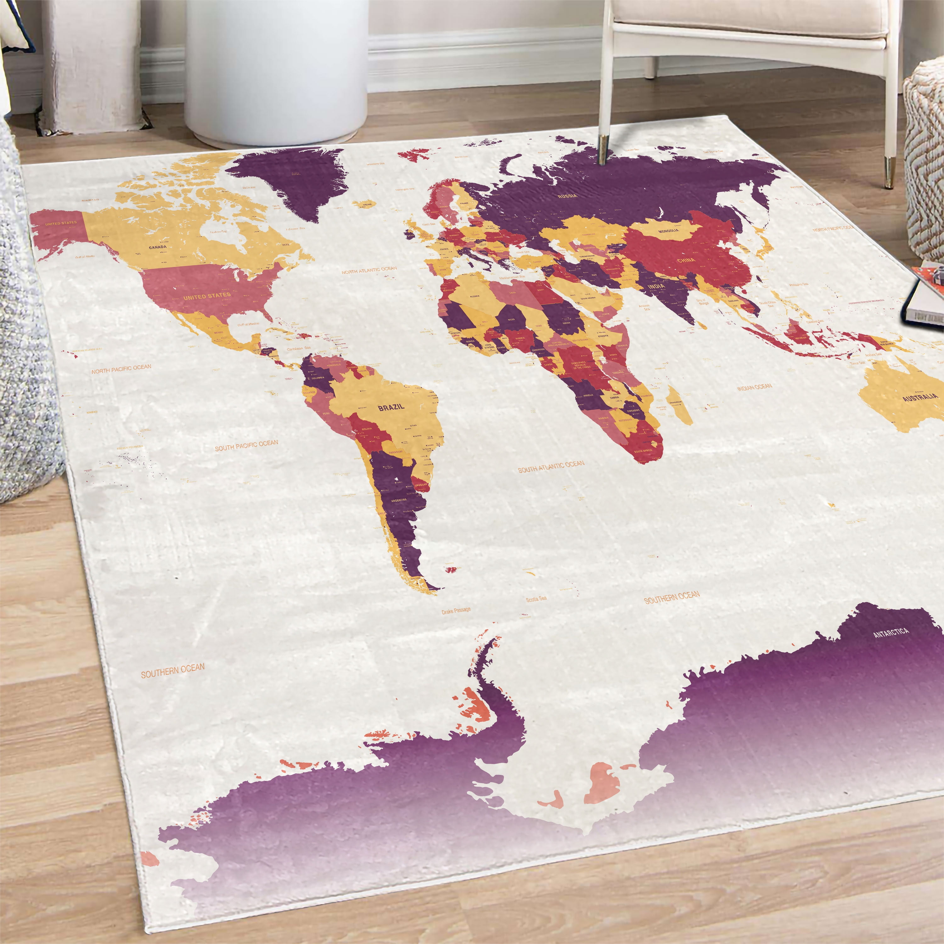 Earth Decorative Rug, Detailed World Map with All Countries Major ...