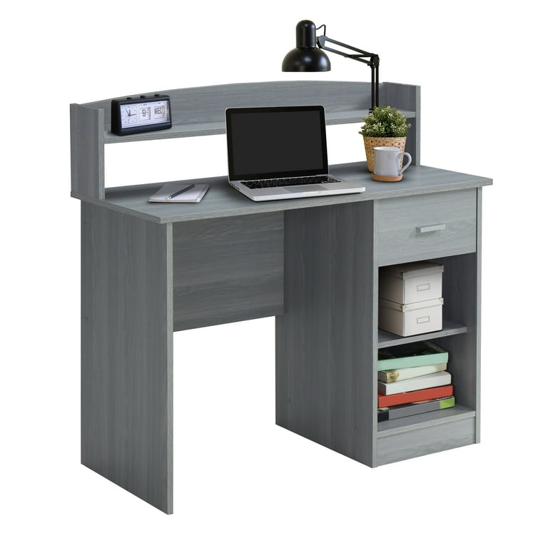 Techni Mobili Modern Office Desk with Hutch Gray RTA 8409 GRY