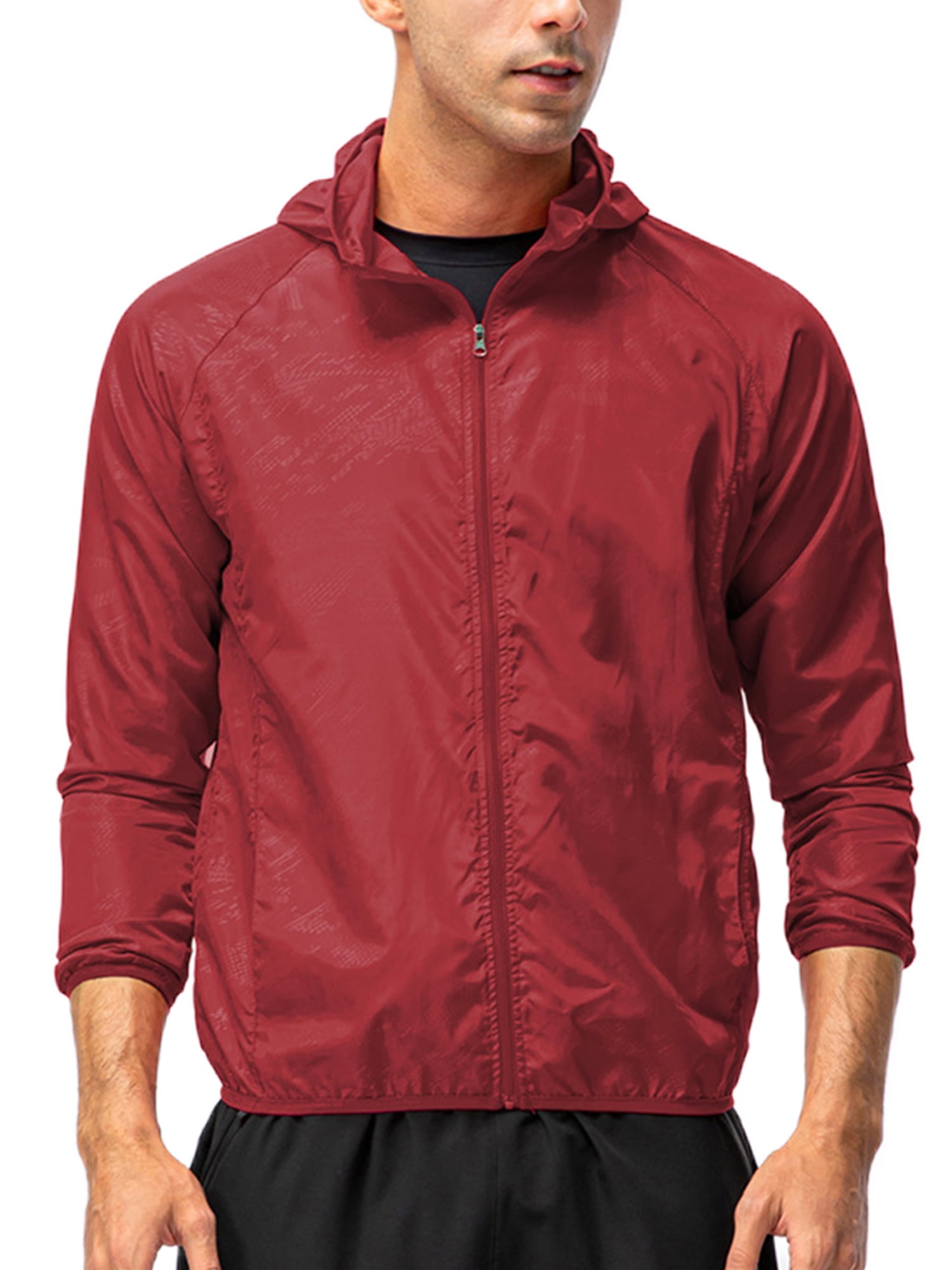 Lumento Men Basic Windbreaker Jacket Casual Long Sleeve Hooded Shirt ...