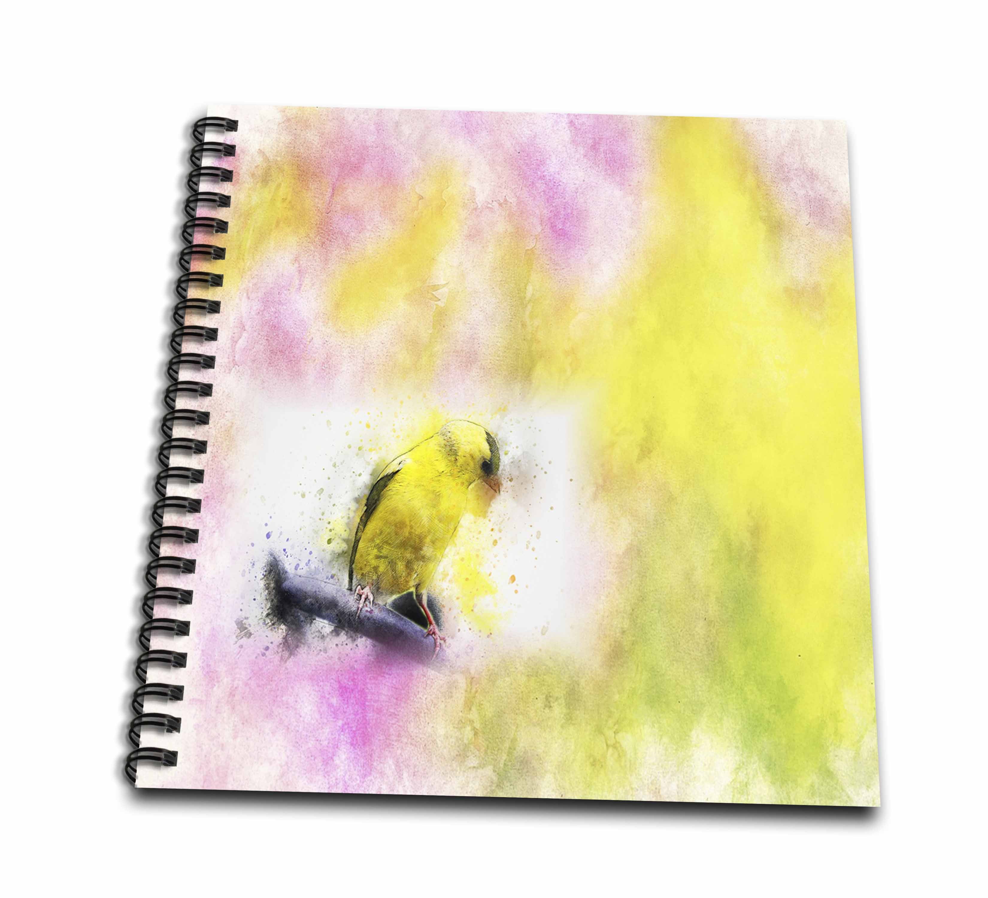 Image of Watercolor Pink and Yellow With Yellow Bird Drawing Book 8 x 8 ...
