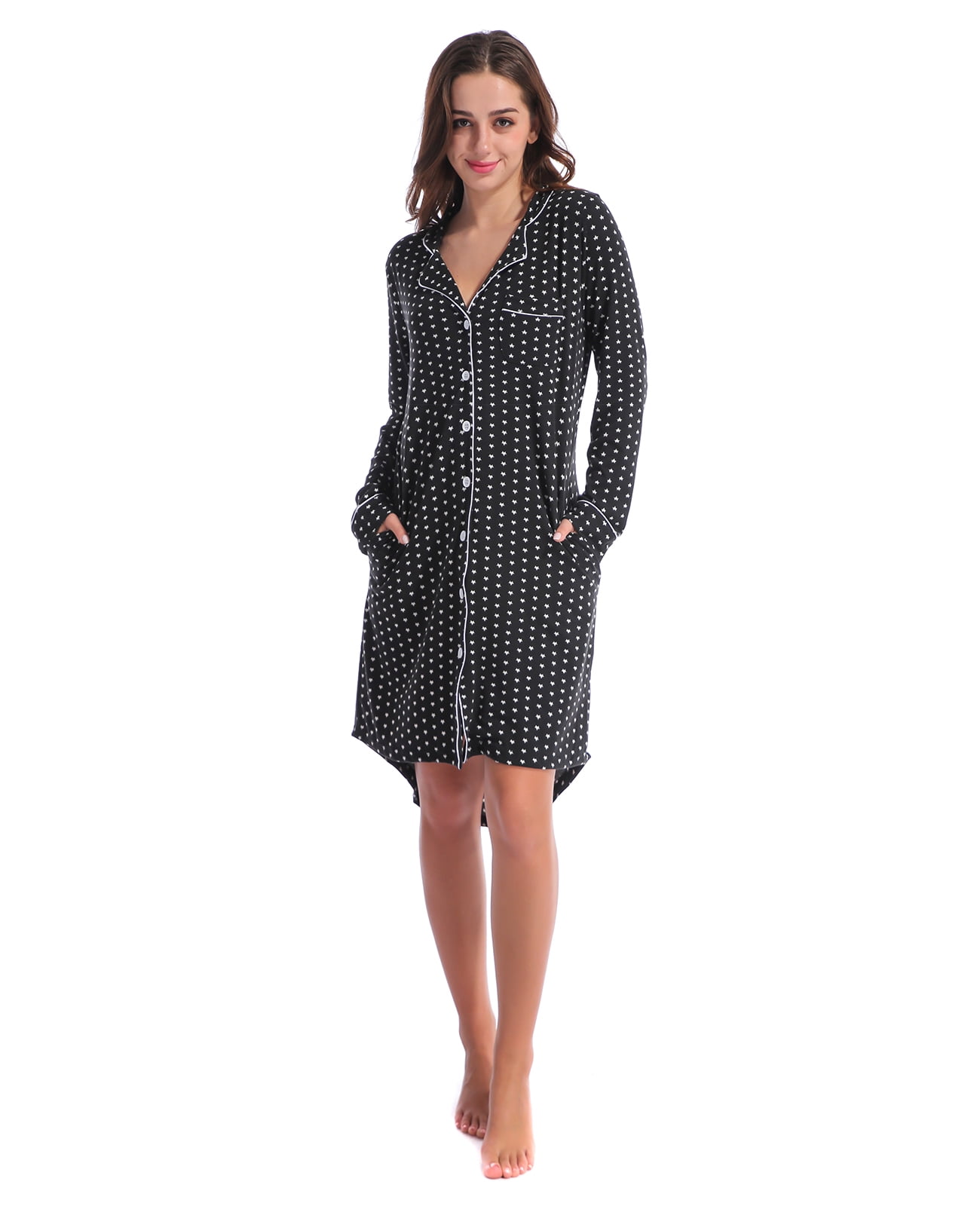 MintLimit Women Long Sleeve V-neck Heart Printed Button Down High-Low ...