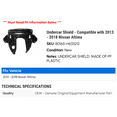 Undercar Shield - Compatible with 2013 - 2018 Nissan Altima 2014 2015 ...