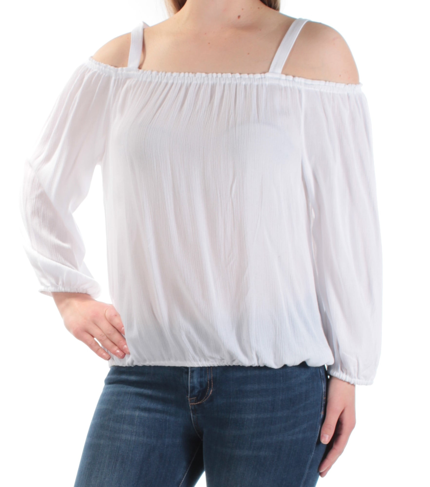 SANCTUARY Womens White Cold Shoulder Long Sleeve Square Neck Top Size ...