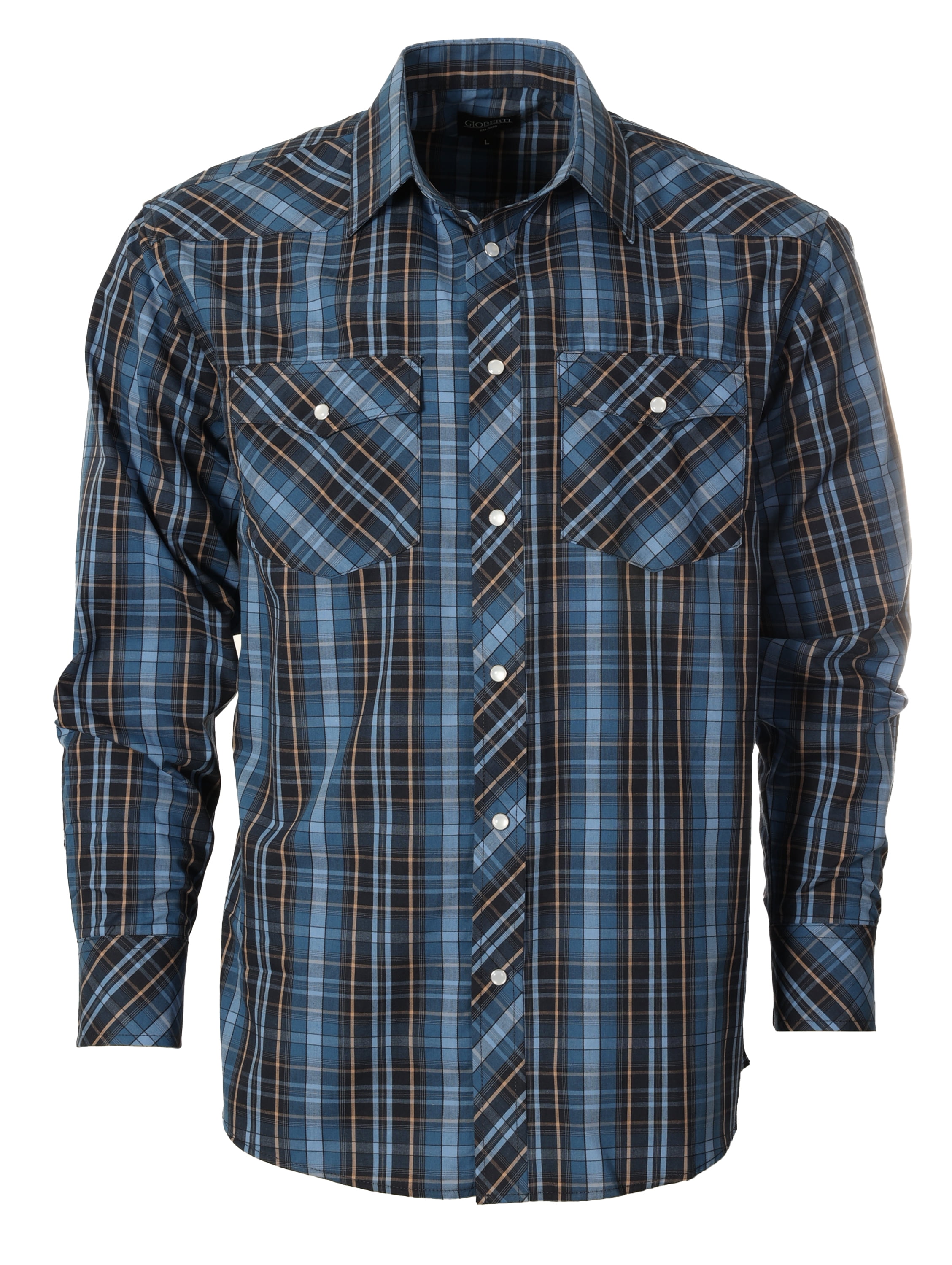 Gioberti Men's Western Plaid Long Sleeve Shirt with Pearl Snap ...