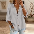 Blouse for Women Long Sleeve Round Neck Button Solid Color Loose Casual ...
