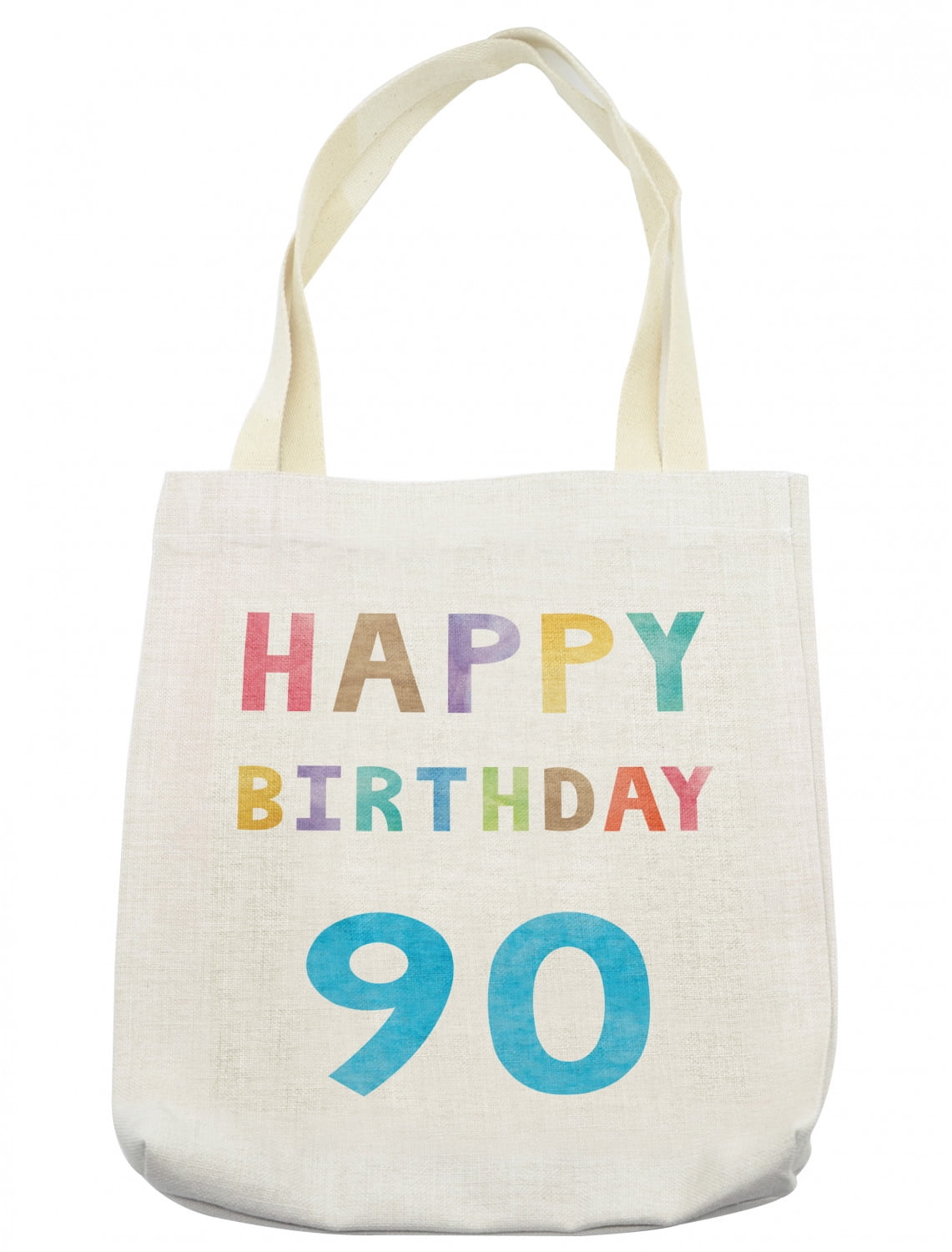90th Birthday Tote Bag, Happy Greeting Lettering in Watercolors Pastel ...