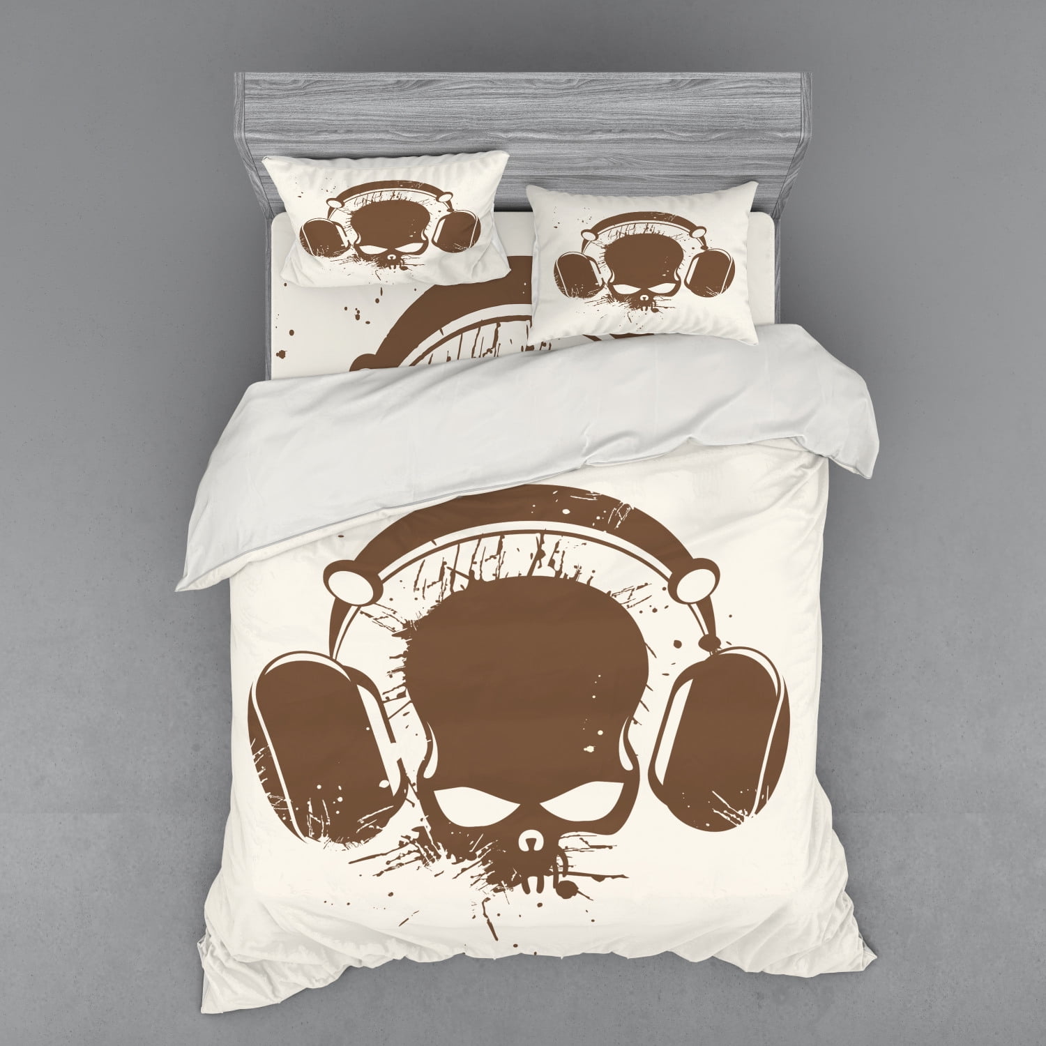 Ambesonne Music Bedding Set 4 Pcs, DJ Grunge Retro Skull, Queen, Pale ...