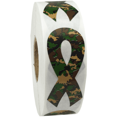 Green Camouflage Awareness Ribbon Stickers 2 Inch 500 Total Adhesive ...