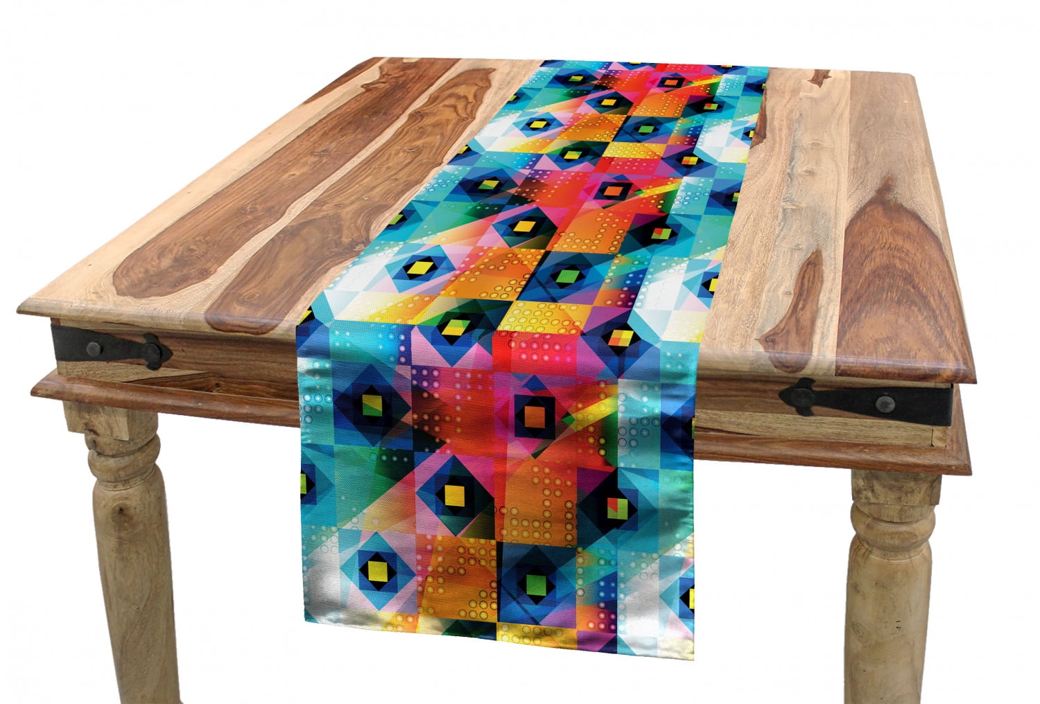 Geometric Table Runner, Abstract Blended Vivid Color Square and Diamond ...