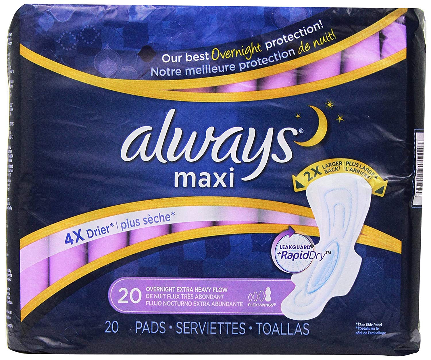 6 Pack Maxi Pads, Extra Heavy Overnight, 20/Pack - Walmart.com ...