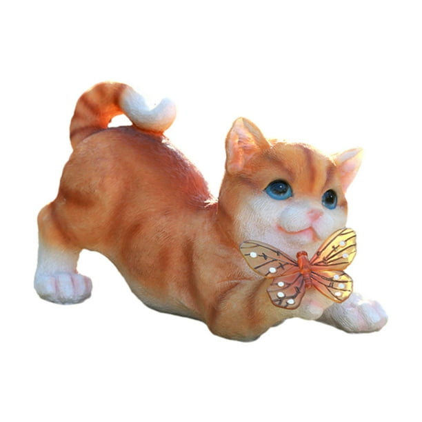 Garden Cat Statue Solar Powered Light Kitten Figurine for Lawn Balcony ...