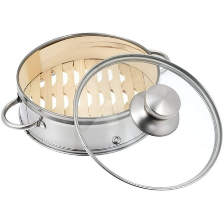 Natural Bamboo Steamer Basket with Glass Lid and Handle 18CM ...